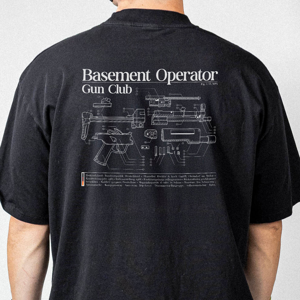Blueprint MP5 Gun Club - Black Tee – Basement Operator Company